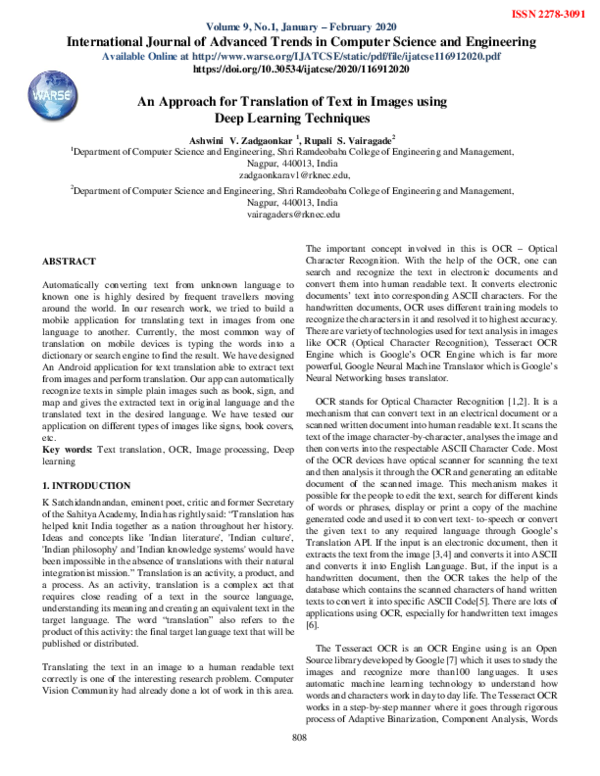 (PDF) An Approach for Translation of Text in Images using Deep Learning ...