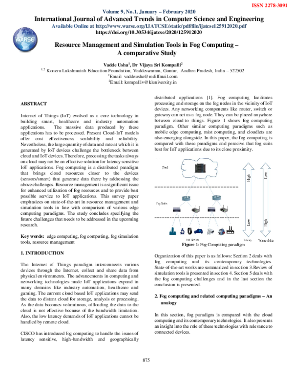 Pdf Resource Management And Simulation Tools In Fog Computing A