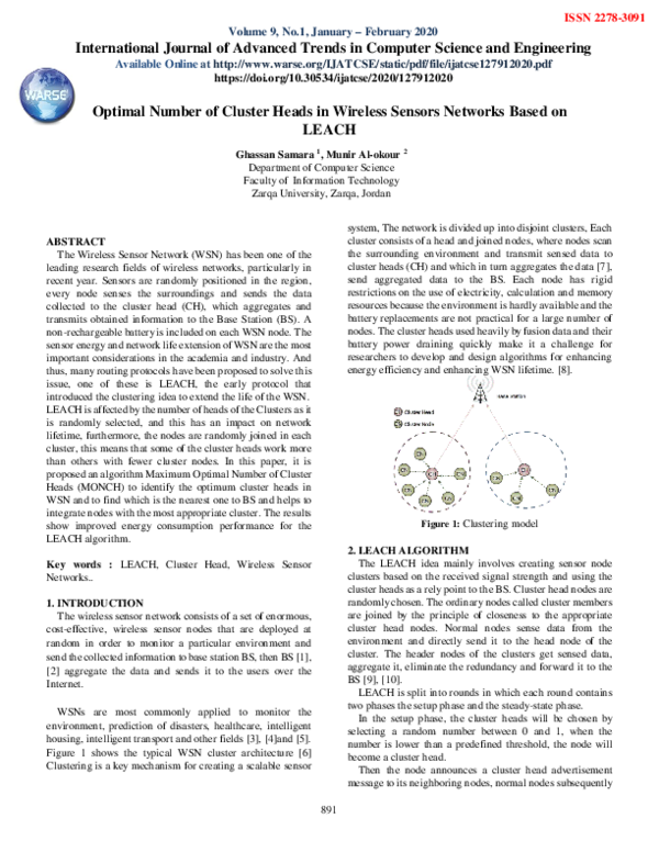 Pdf Optimal Number Of Cluster Heads In Wireless Sensors Networks