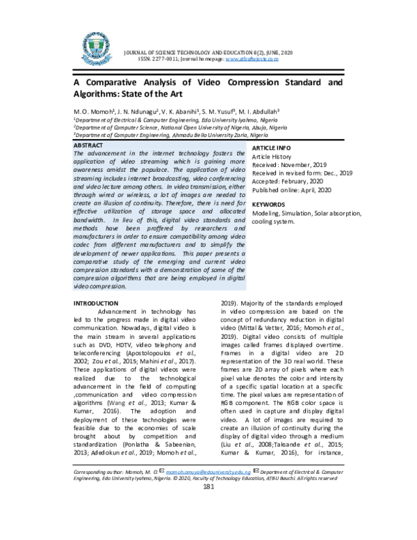 (PDF) A Comparative Analysis of Video Compression Standard and ...