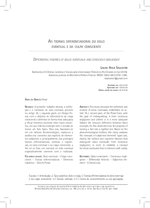 (PDF) RBCCrim - As teorias diferenciadoras do dolo eventual e da culpa ...