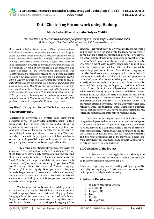 Pdf Data Clustering Frame Work Using Hadoop