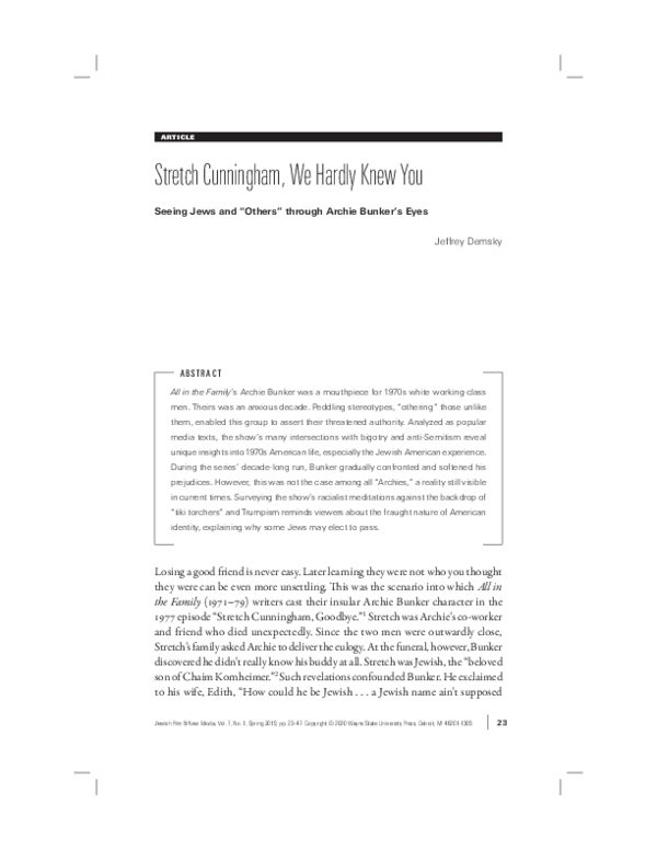 (PDF) Stretch Cunningham, We Hardly Knew You: Seeing Jews and “Others ...