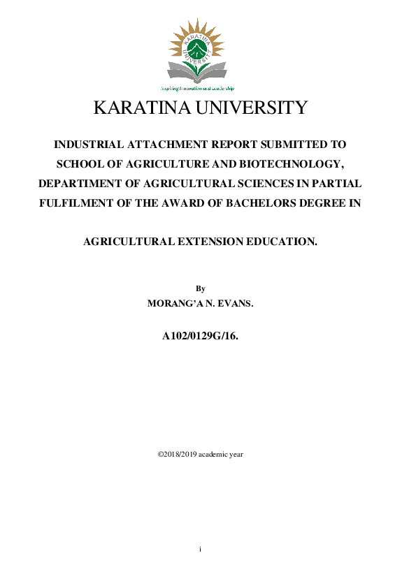 (PDF) INDUSTRIAL ATTACHMENT REPORT SUBMITTED TO SCHOOL OF AGRICULTURE ...