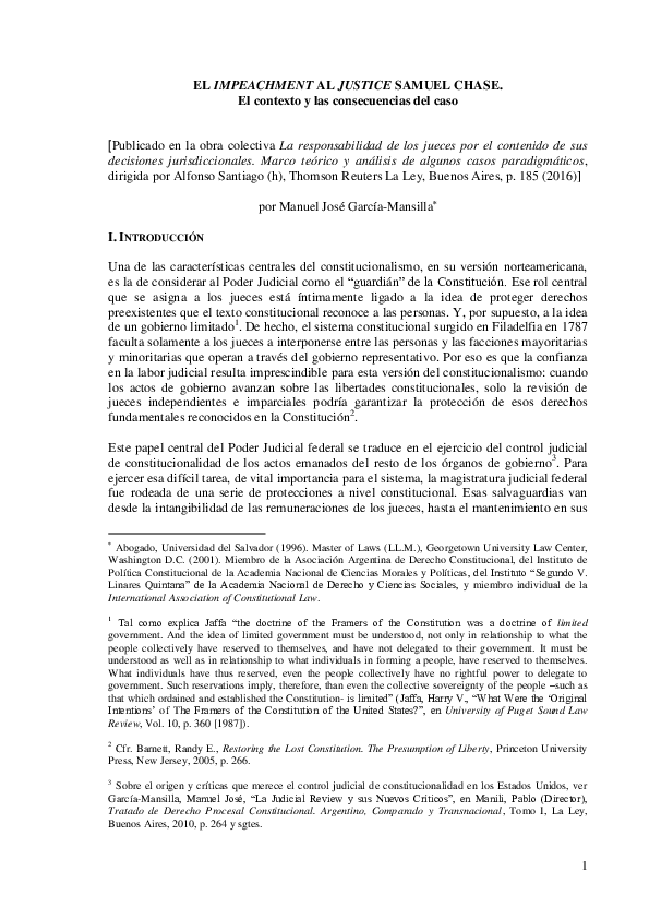 (PDF) El impeachment al Justice Samuel Chase. El contexto y las ...