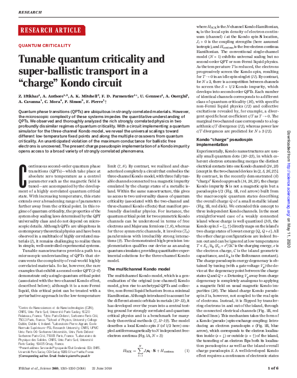 (PDF) Tunable Quantum Criticality and Super-ballistic Transport in a 'Charge' Kondo Circuit