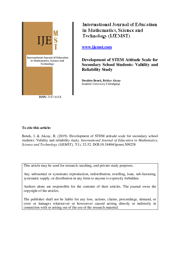 (PDF) Development of STEM Attitude Scale for Secondary School Students ...