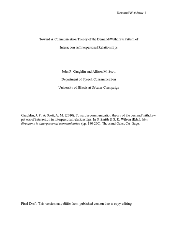 Pdf Toward A Communication Theory Of The Demand Withdraw Pattern Of