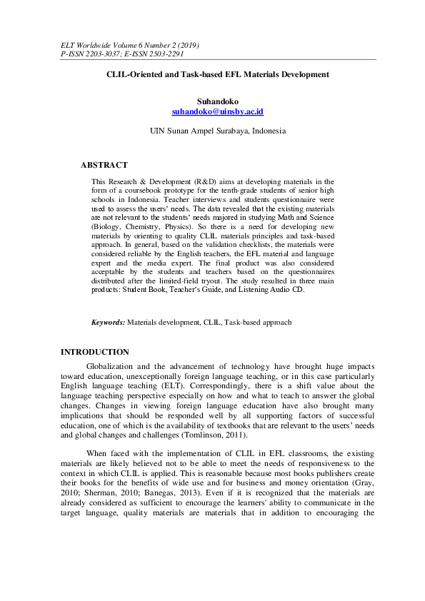 (PDF) CLIL-Oriented and Task-based EFL Materials Development