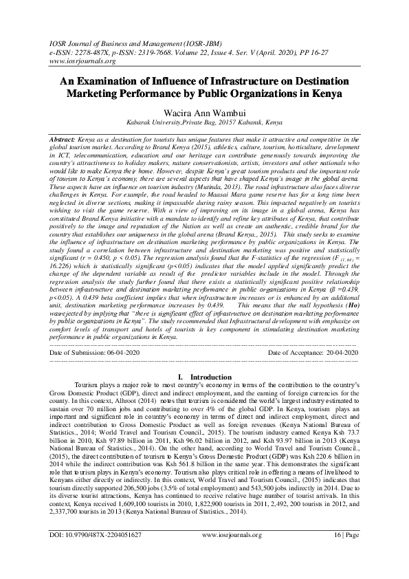 (PDF) An Examination of Influence of Infrastructure on Destination ...