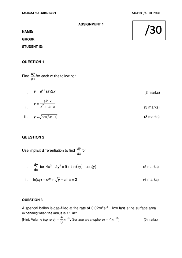 (PDF) ASSIGNMENT 1 MAT183 APRIL | Muhammad Afiq - Academia.edu