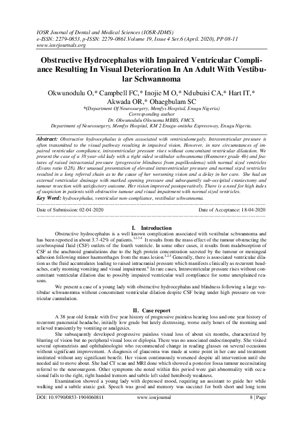 (PDF) Obstructive Hydrocephalus with Impaired Ventricular Compli- ance ...