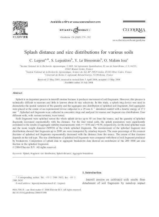 (PDF) Splash distance and size distributions for various soils