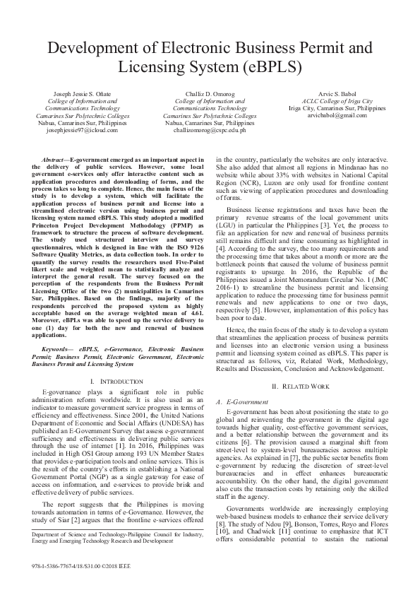 (PDF) Development of Electronic Business Permit and Licensing System ...