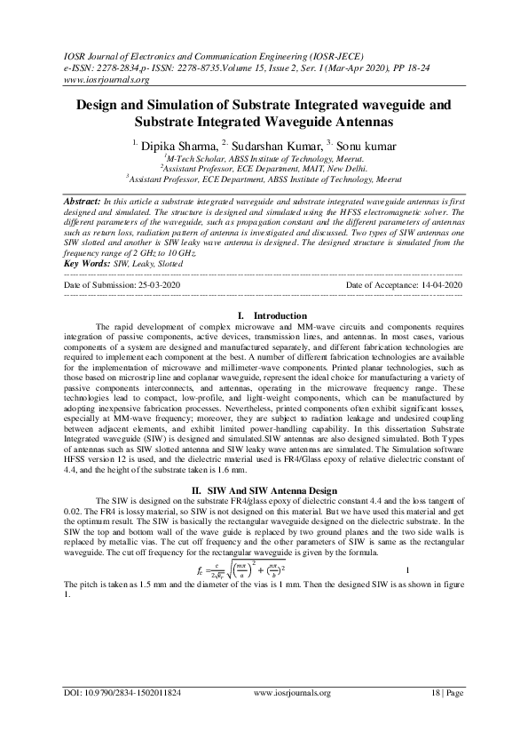 Pdf Design And Simulation Of Substrate Integrated Waveguide And