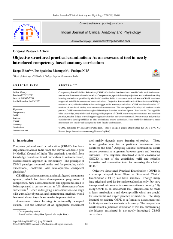 Pdf Objective Structured Practical Examination As An Assessment Tool