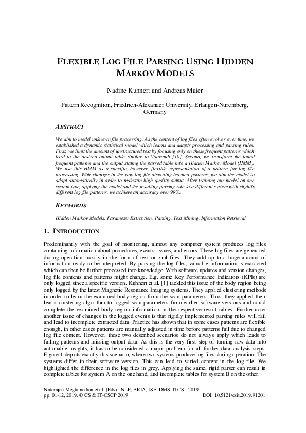 (PDF) FLEXIBLE LOG FILE PARSING USING HIDDEN MARKOV MODELS