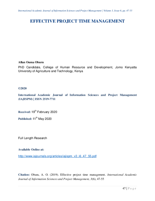 (PDF) EFFECTIVE PROJECT TIME MANAGEMENT