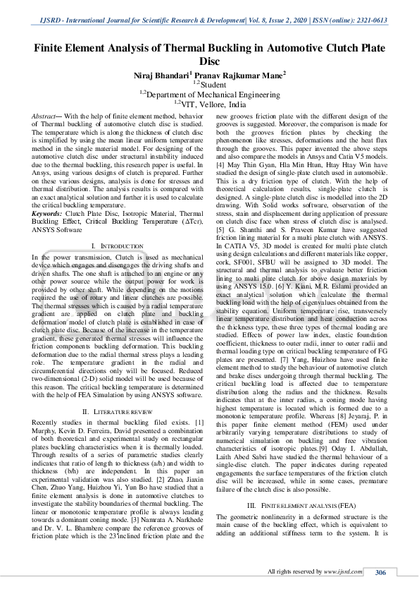 (PDF) Finite Element Analysis of Thermal Buckling in Automotive Clutch Plate Disc