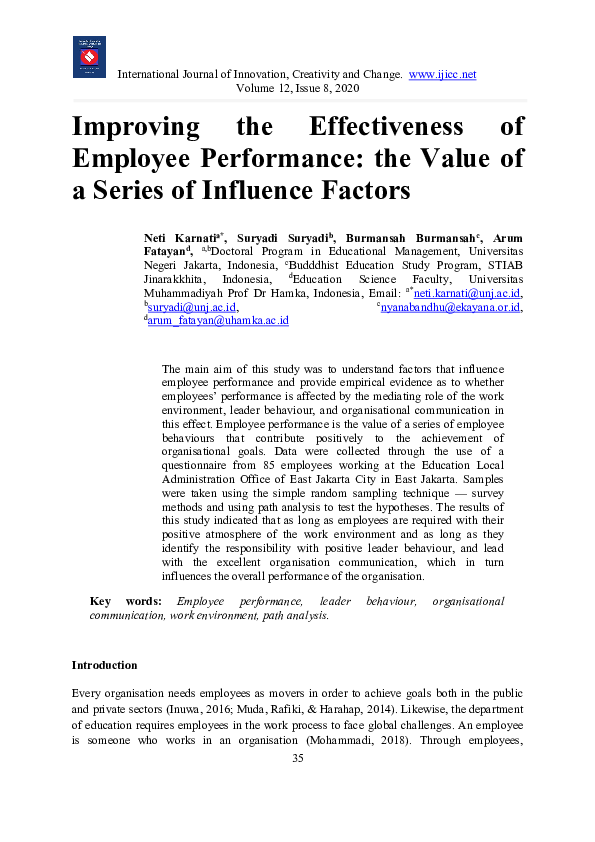 (PDF) Improving the Effectiveness of Employee Performance: the Value of ...