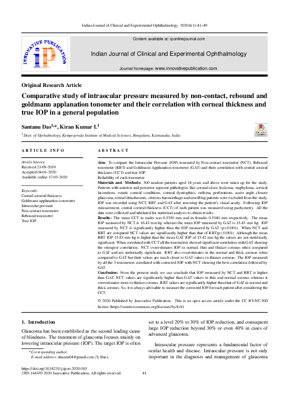 (PDF) Comparative study of intraocular pressure measured by non-contact ...