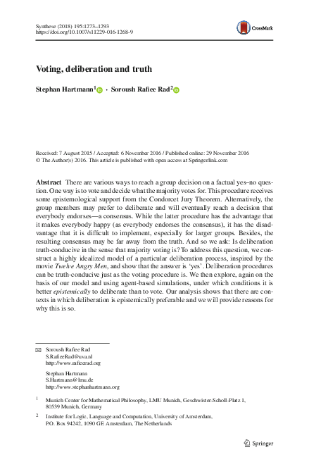 (PDF) Voting, Deliberation and Truth