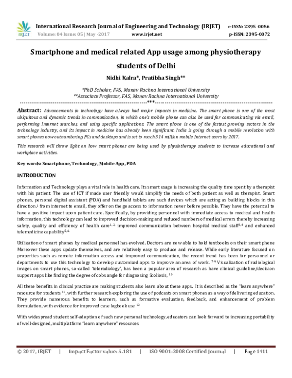 (PDF) Smartphone and medical related App usage among physiotherapy ...