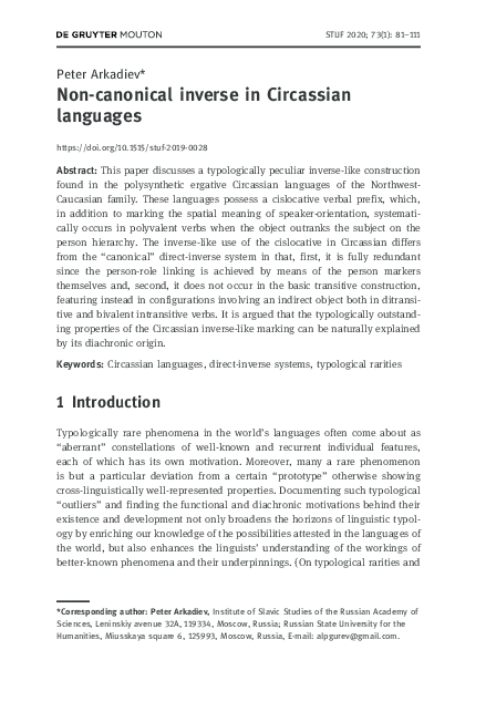 (PDF) NON-CANONICAL INVERSE IN CIRCASSIAN LANGUAGES