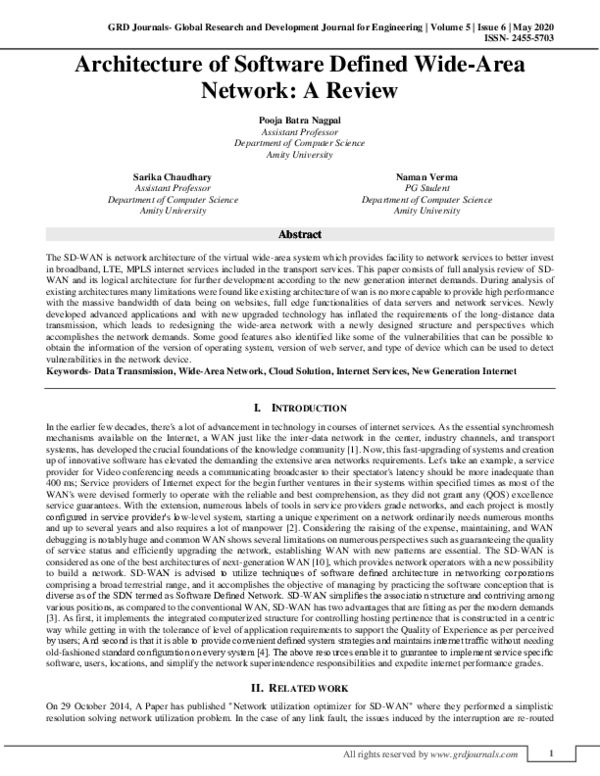 (PDF) Architecture of Software Defined Wide-Area Network: A Review
