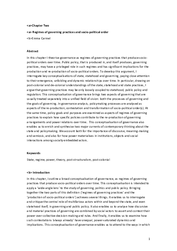 (PDF) a> Regimes of governing practices and socio-political order