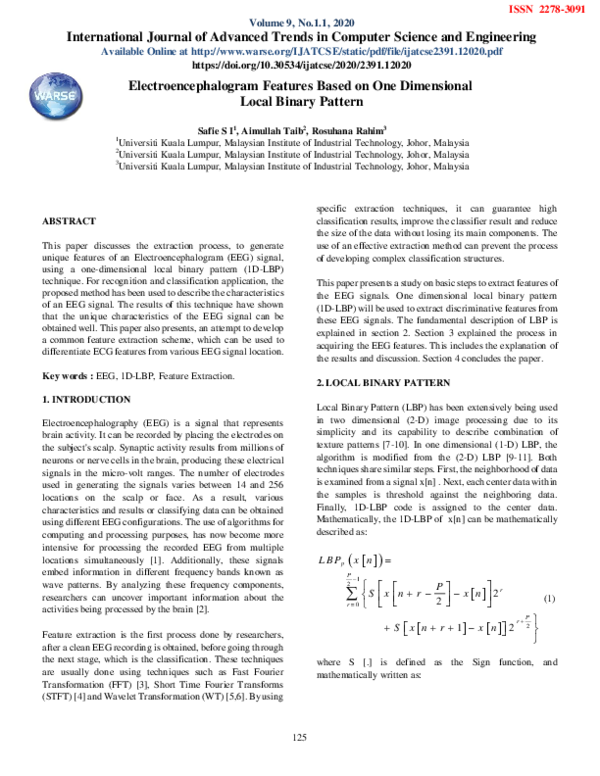 (PDF) Electroencephalogram Features Based on One Dimensional Local ...