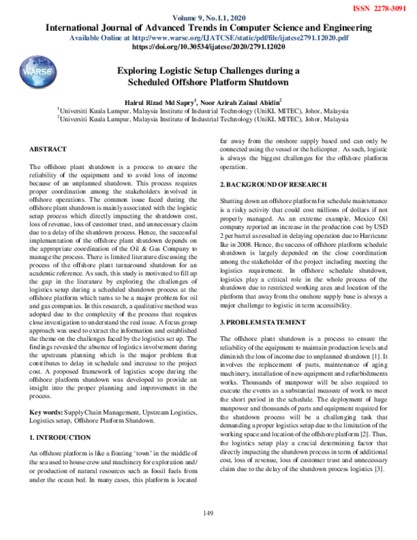Pdf Exploring Logistic Setup Challenges During A Scheduled Offshore Platform Shutdown