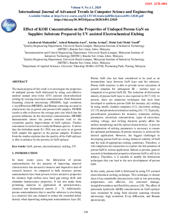 (PDF) Effect of KOH Concentration on the Properties of Undoped Porous ...