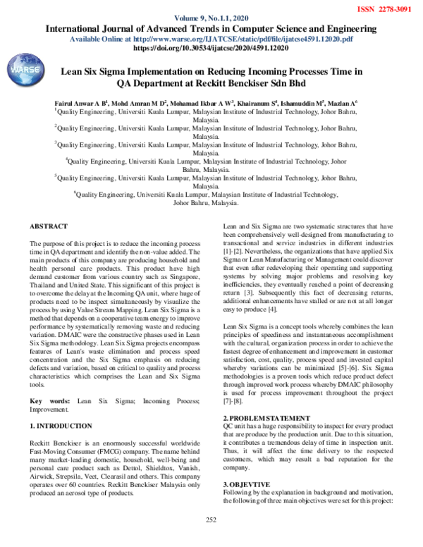 (PDF) Lean Six Sigma Implementation on Reducing Incoming Processes Time ...