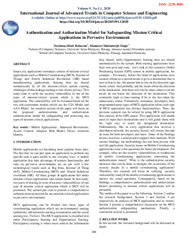Pdf Authentication And Authorization Model For Safeguarding Mission Critical Applications In