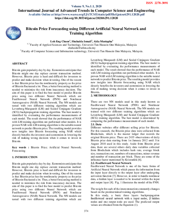 Pdf Bitcoin Price Forecasting Using Different Artificial Neural