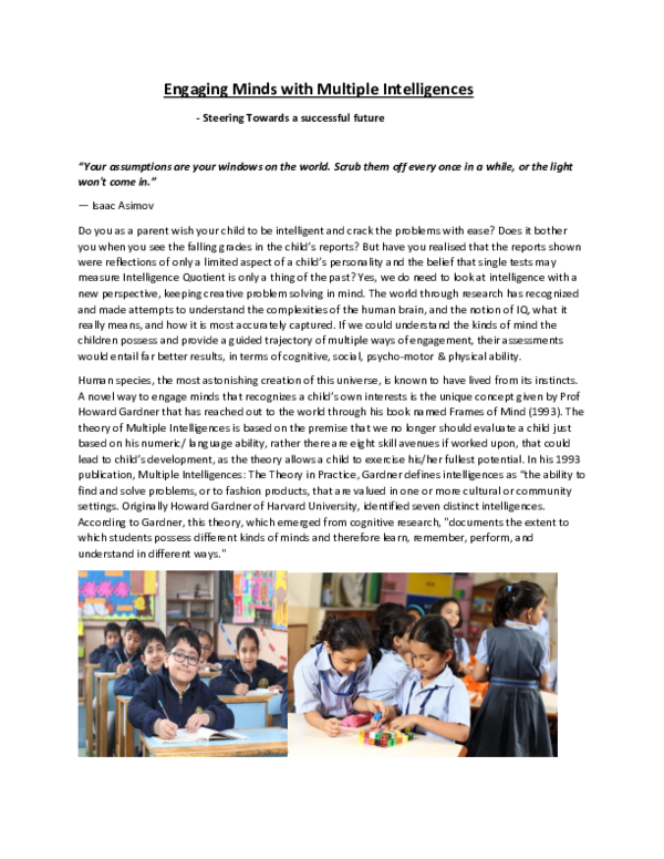(PDF) Engaging Minds with Multiple Intelligences