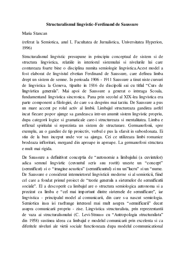 (PDF) Structuralismul lingvistic