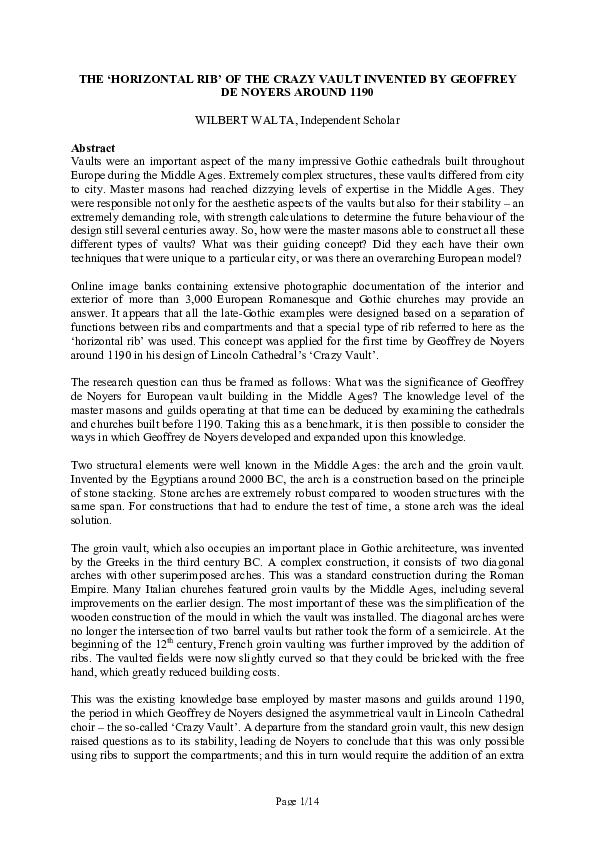 (PDF) THE 'HORIZONTAL RIB' OF THE CRAZY VAULT INVENTED BY GEOFFREY DE ...