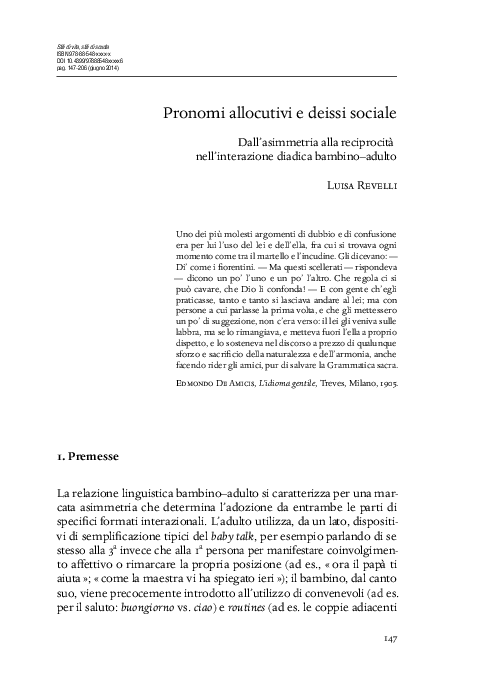 (PDF) Pronomi allocutivi e deissi sociale: dall’asimmetria alla ...