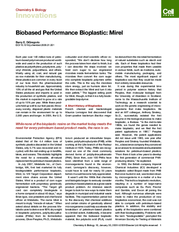(PDF) Biobased Performance Bioplastic: Mirel