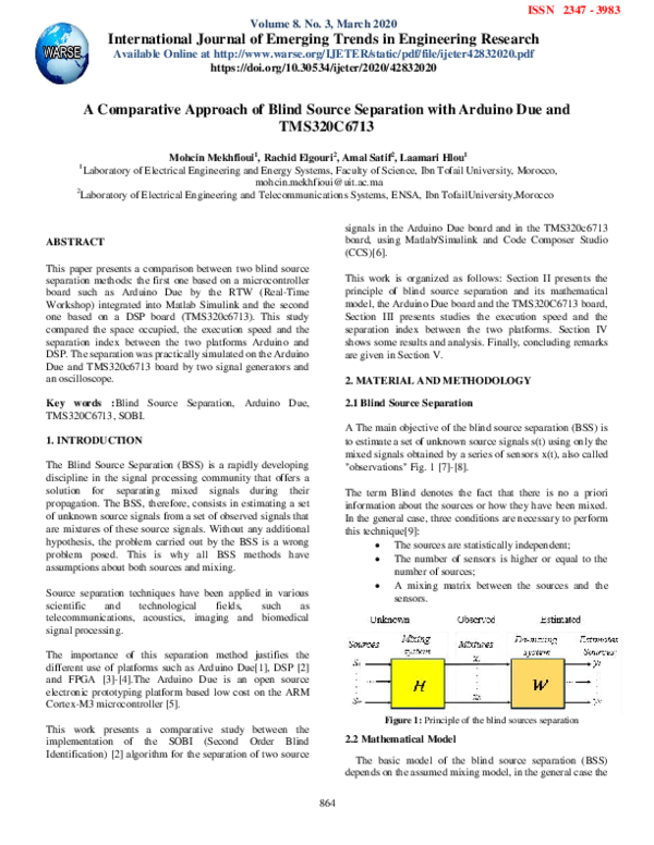 Pdf Blind Source Separation Arduino Vs Dsp