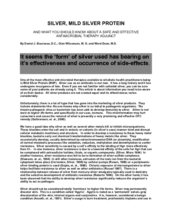 (PDF) SILVER, MILD SILVER PROTEIN AND WHAT YOU SHOULD KNOW ABOUT A SAFE ...