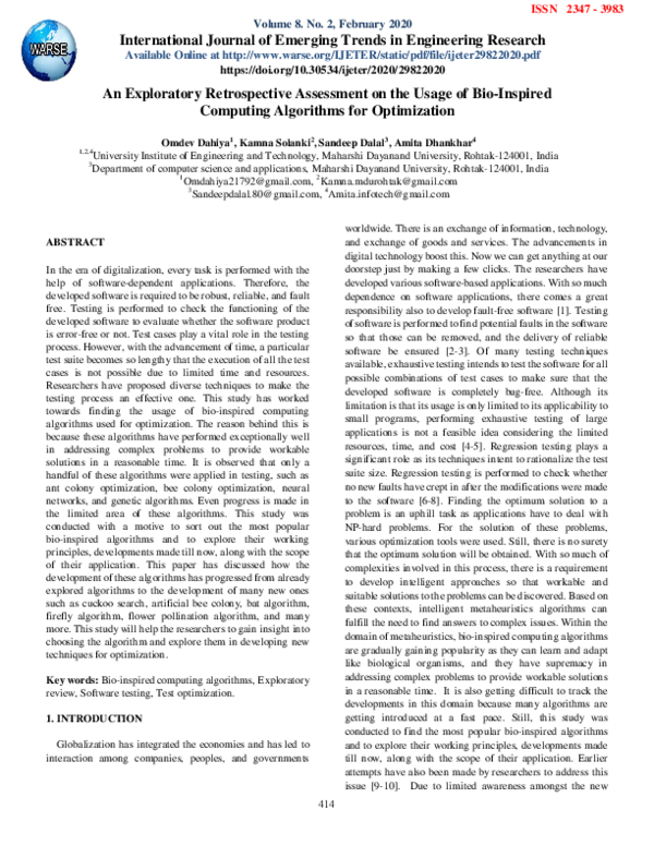 (PDF) An Exploratory Retrospective Assessment on the Usage of Bio-Inspired Computing Algorithms ...