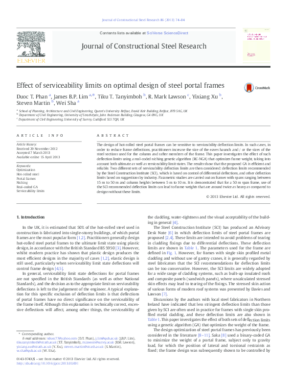(PDF) Effect of serviceability limits on optimal design of steel portal ...