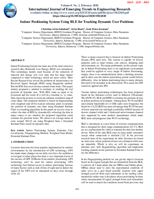 (PDF) Indoor Positioning System Using BLE for Tracking Dynamic User ... (PDF) Indoor Positioning System Using BLE for Tracking Dynamic User ...