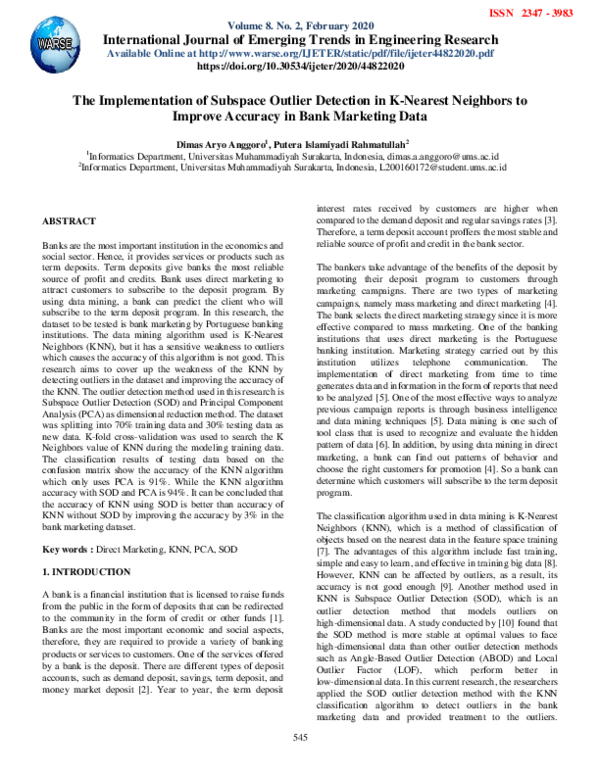 Pdf The Implementation Of Subspace Outlier Detection In K Nearest