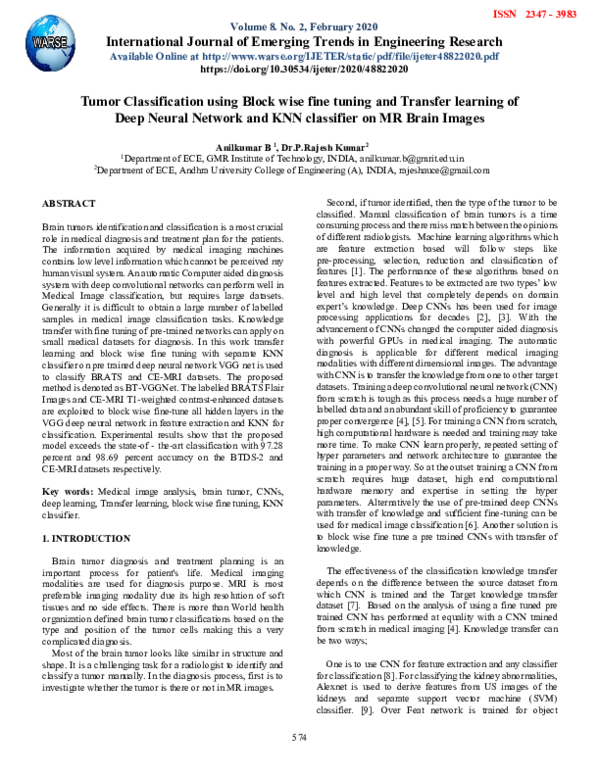 (PDF) Tumor Classification using Block wise fine tuning and Transfer learning of Deep Neural ...