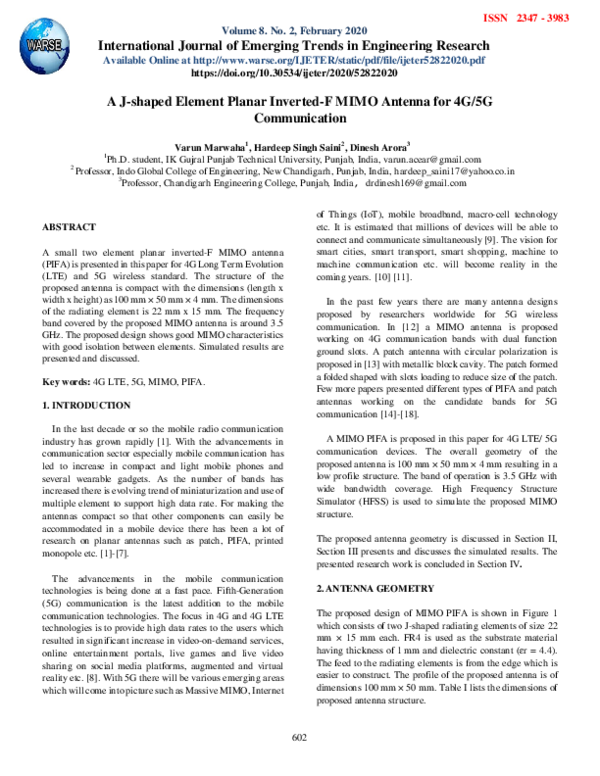 (PDF) A J-shaped Element Planar Inverted-F MIMO Antenna for 4G/5G ...