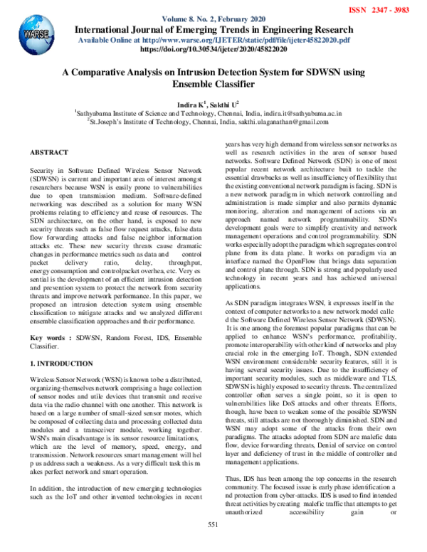 Pdf A Comparative Analysis On Intrusion Detection System For Sdwsn